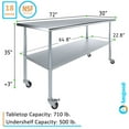 AmGood 72" Long x 30" Deep Stanless Steel Work Table with Casters ...