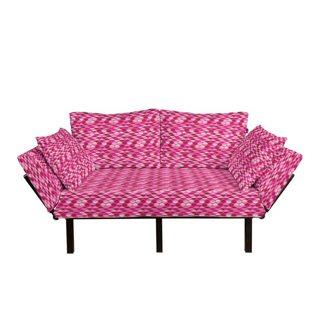 Fuchsia Futon Couch, Vertical Oval Circles Vintage Abstract Round Leaf ...