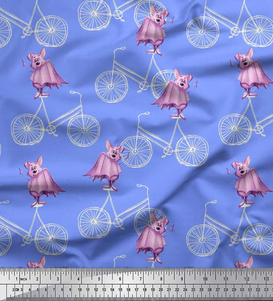 Soimoi Satin Silk Fabric Bicycle & Bat Kids Print Fabric by The Yard 42 ...