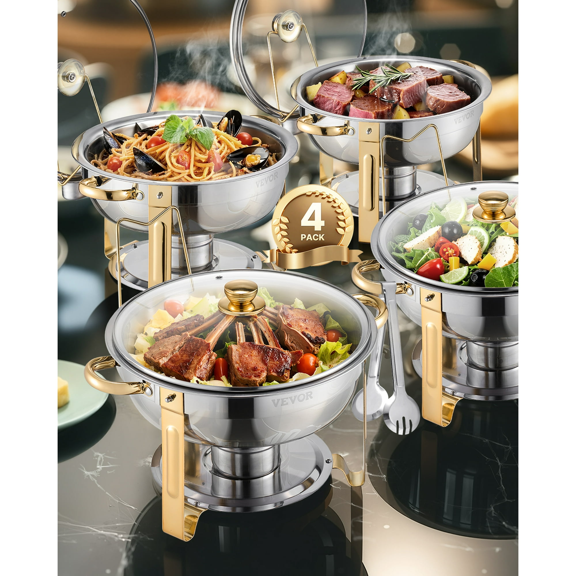 Click here for Vevor 5 Qt 4 Pack Round Chafing Dish Buffet Set Fu... prices
