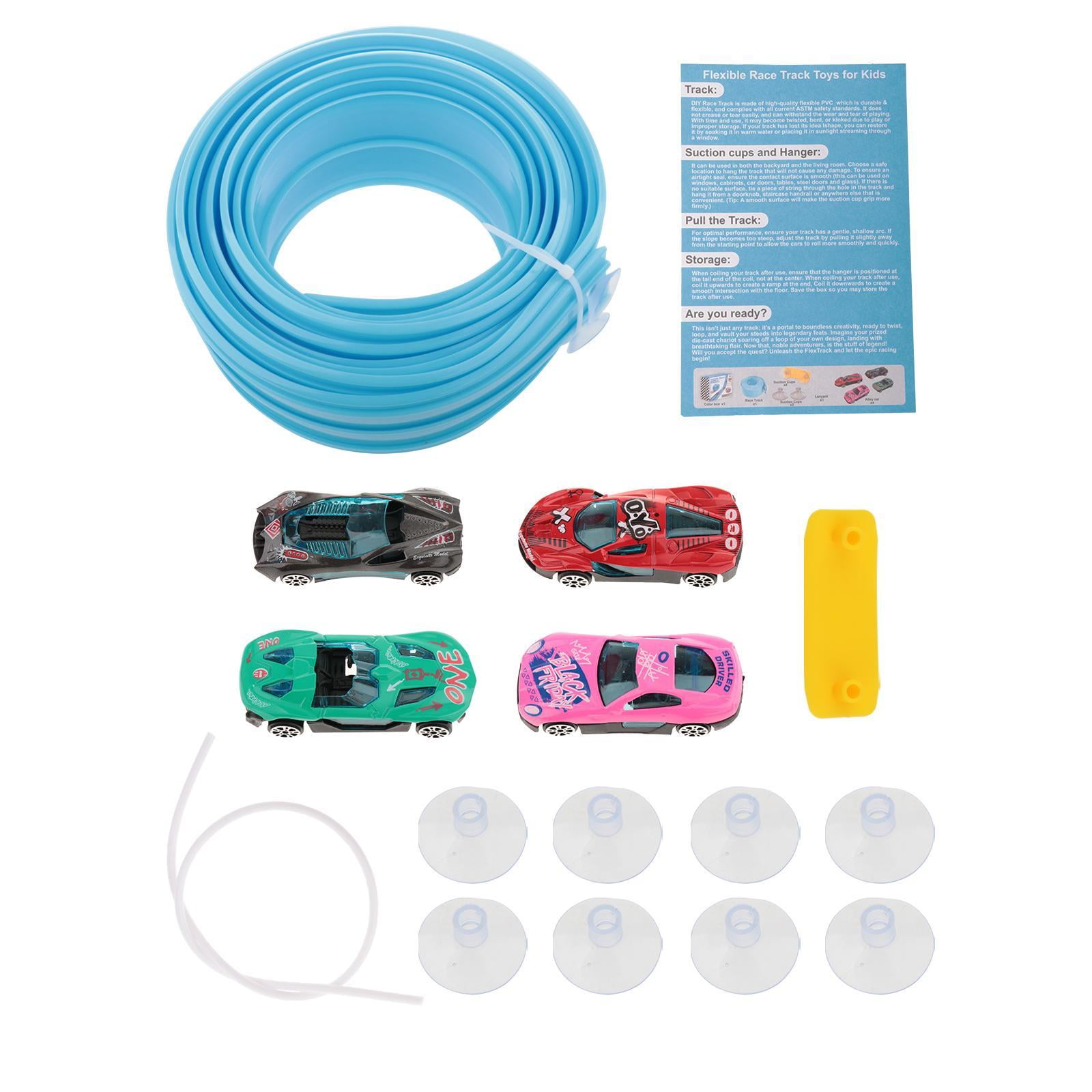 Siruishop 15 Ft Bendable Racetrack With 4 Alloy Cars Kit Strong Suction Cups Multifunctional For Physics Powered Race Portable Kids Toy Green 4.5 Mete