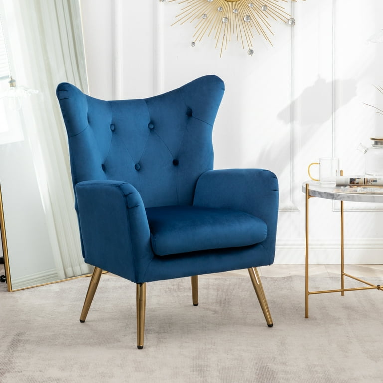 Roundhill Furniture Sovarol Velvet Button Tufted Wing Back Accent Chair Blue