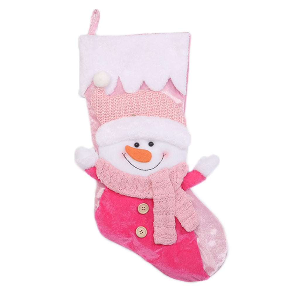 Pink Christmas Stocking, Xmas Hanging Stockings with 3D Santa Claus ...