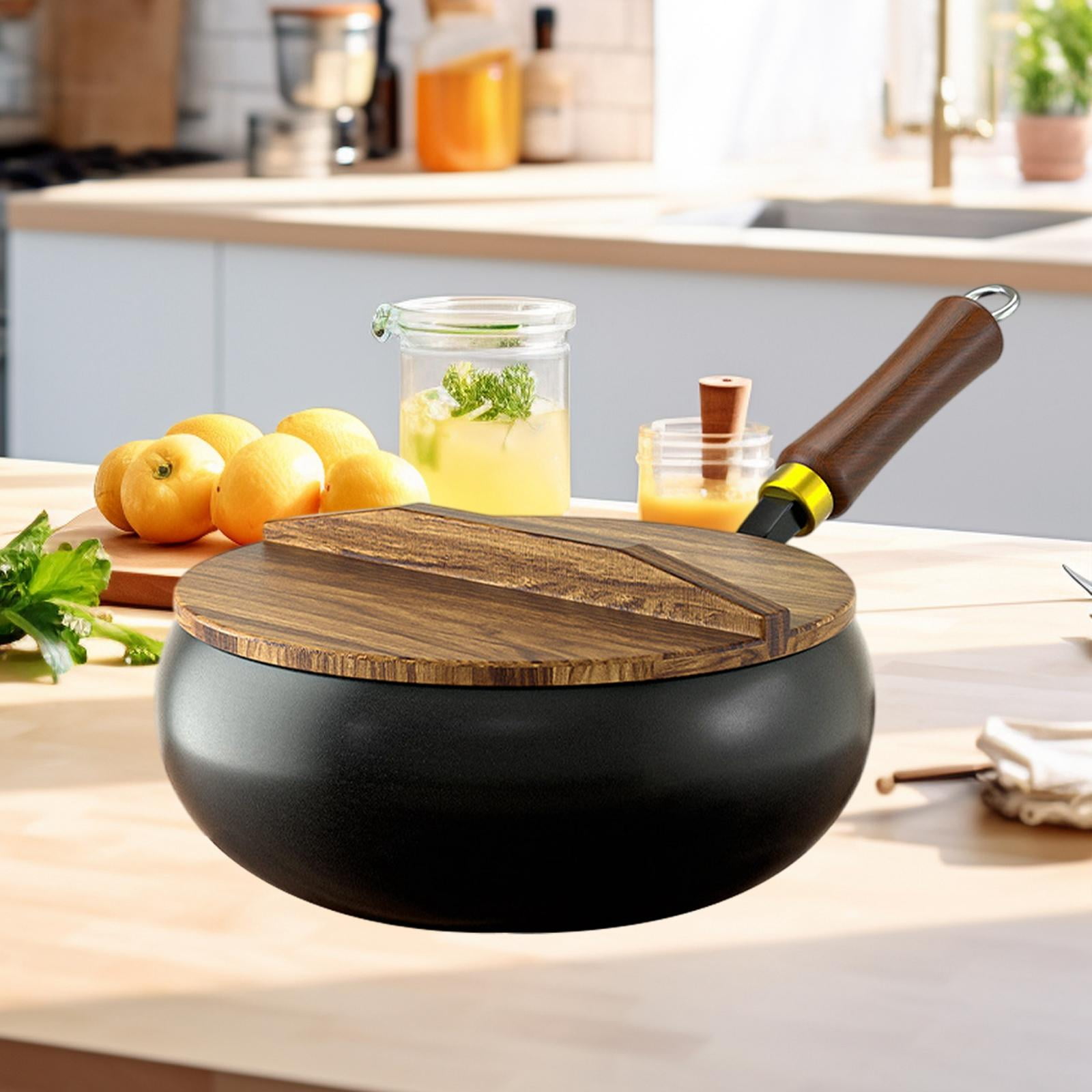 Pan de hierro fundido Freing Pan Cooker de inducción Hervir madera ...