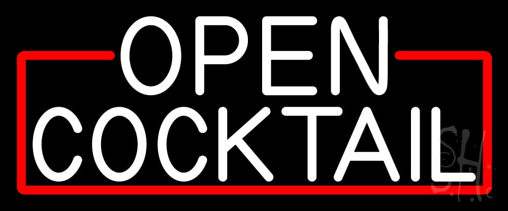 White Cocktail Open With Red Border LED Neon Sign 10 x 24 - inches ...