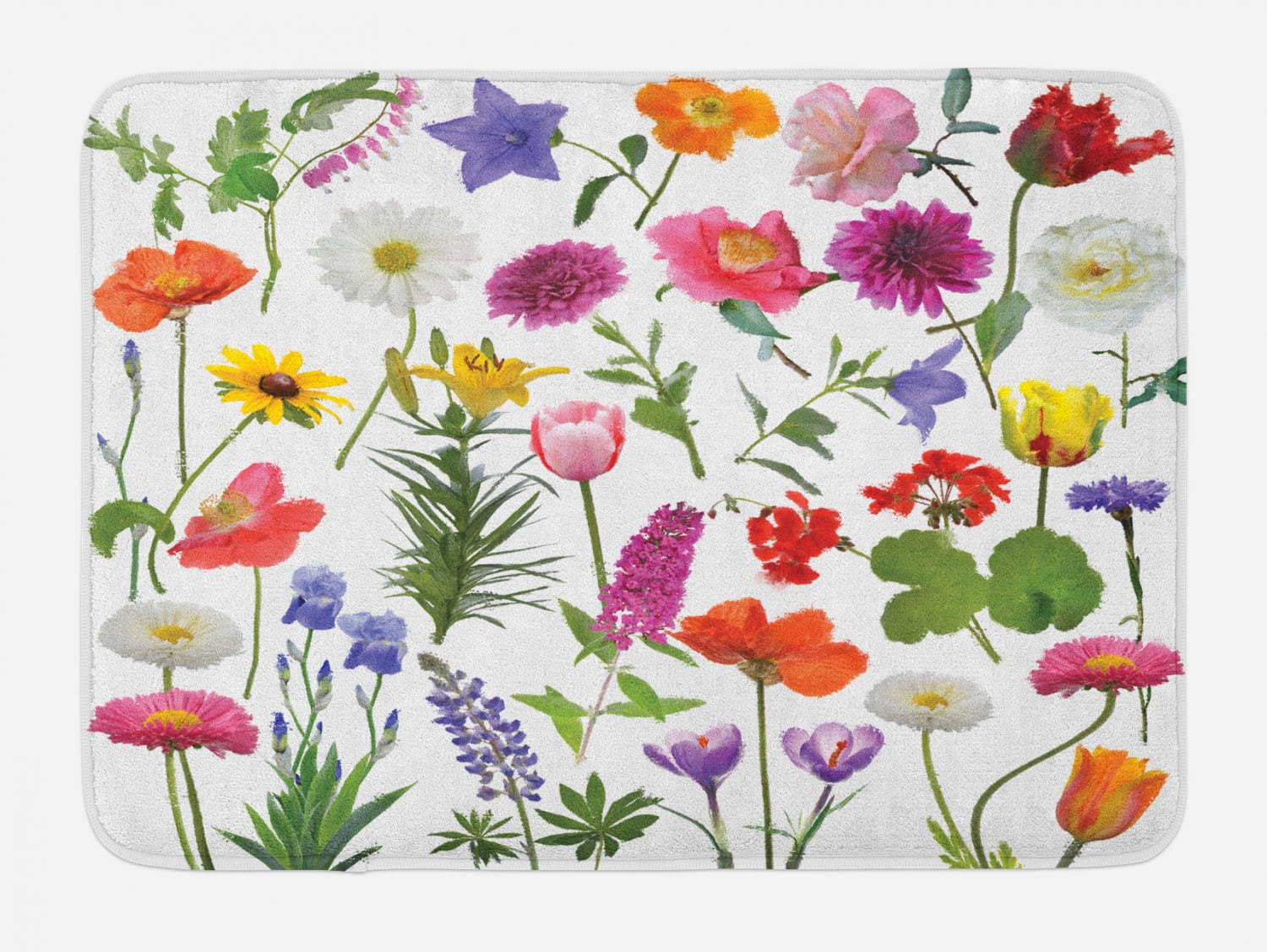 Flower Bath Mat, Types of Flowers Vivid Colored Roses Tulips Daisies ...