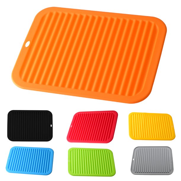 Raised Dish Drying Mat, 12" x 9" Silicone Sink Drain Pad Heat Resistant ...