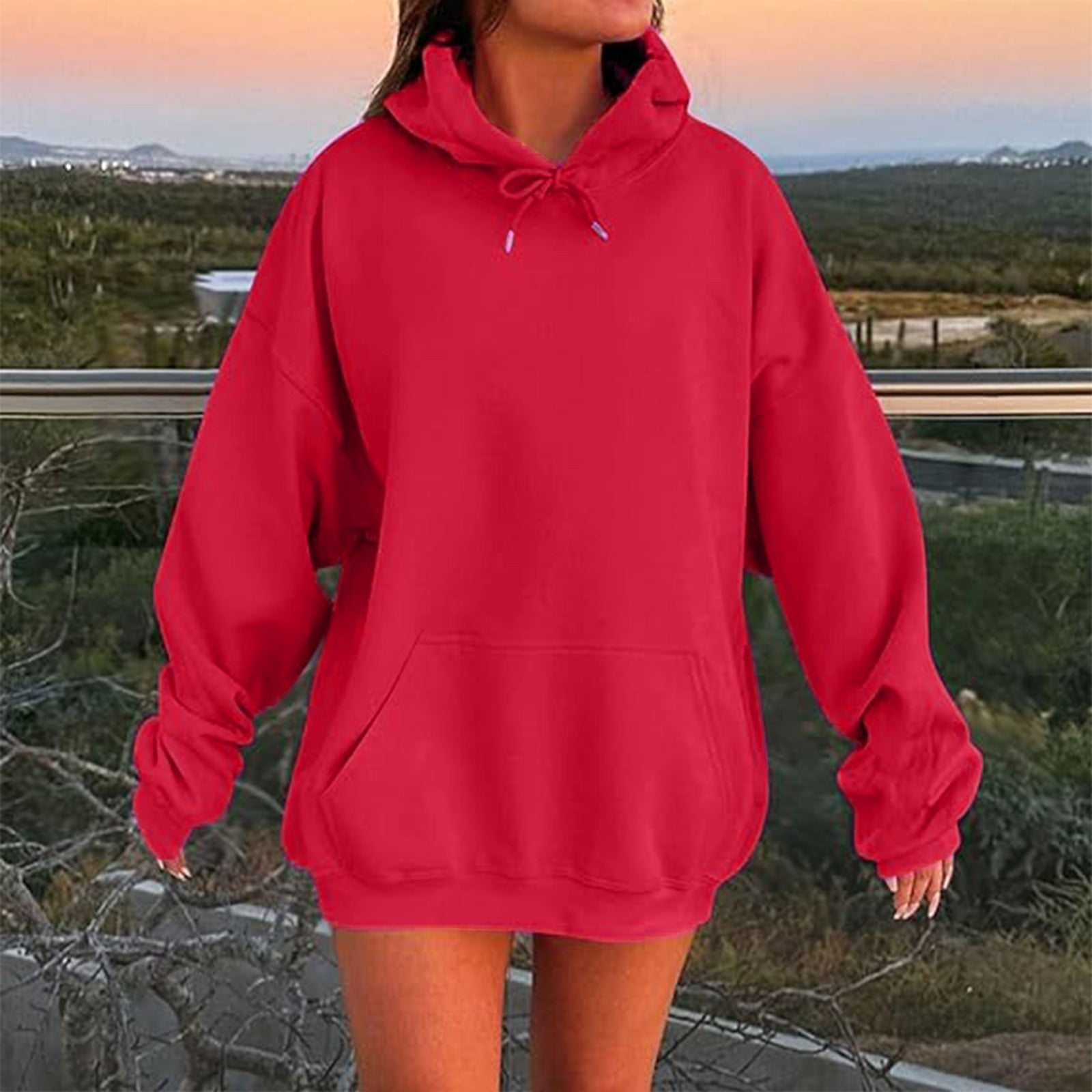 Click here for Tyuiop Womens Solid Color Drop Shoulder Hoodie Wit... prices