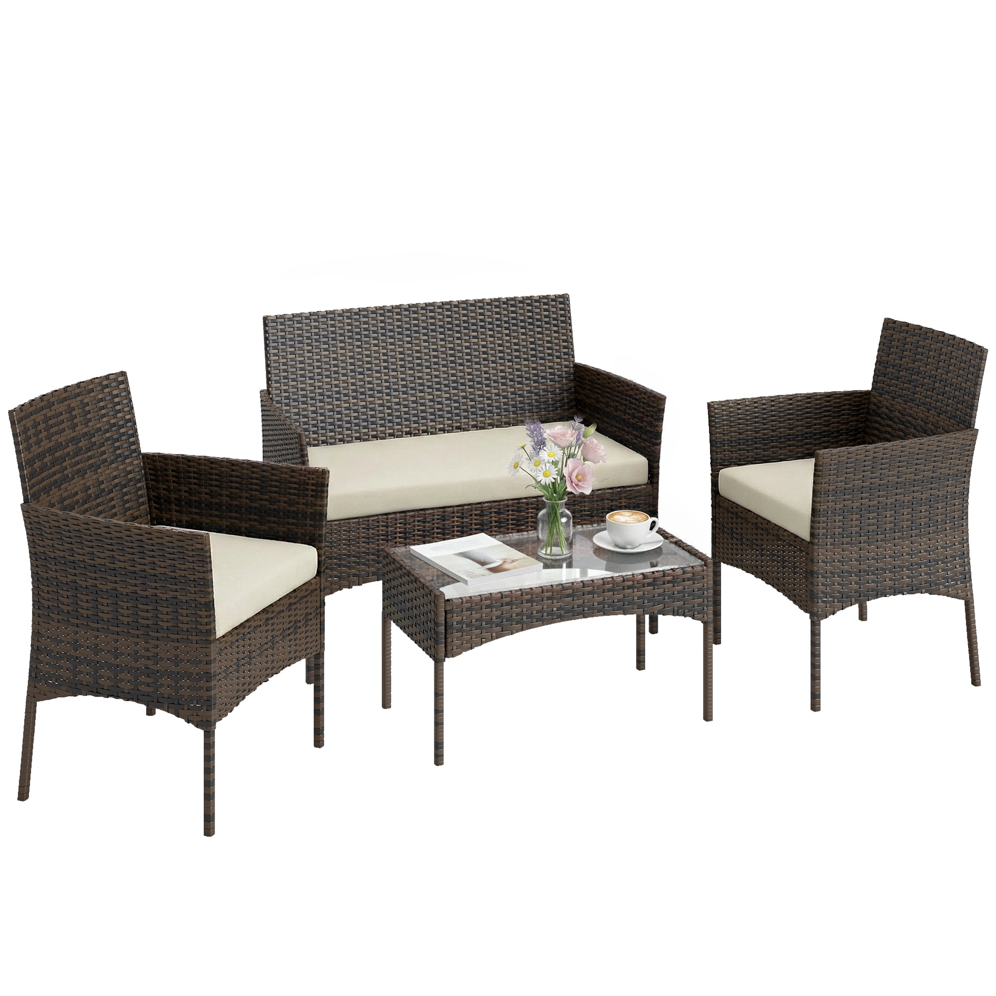Click here for Outsunny 4 Pieces Wicker Patio Furniture Set With... prices