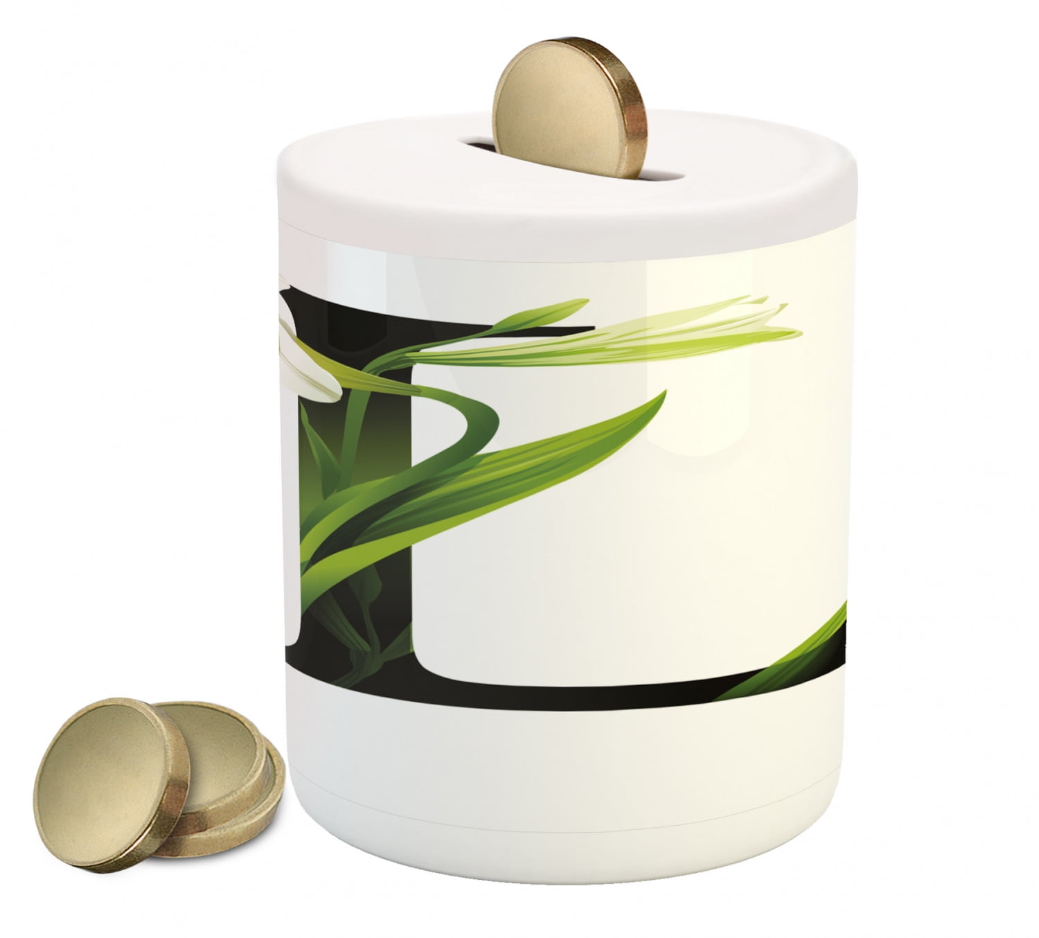 Letter L Piggy Bank, Conceptual ABC Typography Capital L with Lily ...