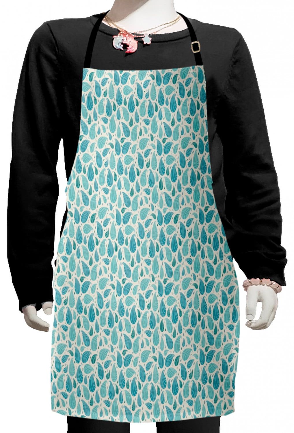 Blue Kids Apron, Raindrop Style Curly Leaves Motif in Soft Tones Nature ...