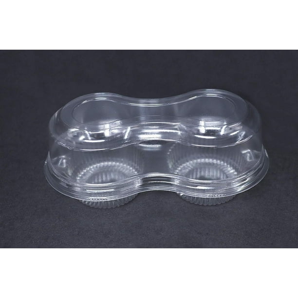 25 2 Compartment Individual Cupcake Muffin Holders Clear Plastic ...