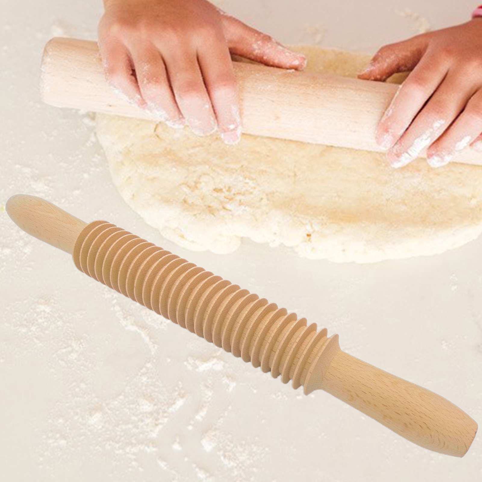 Warkul Rolling Pin Screw Thread Design Reusable Labor-saving Solid Wood ...