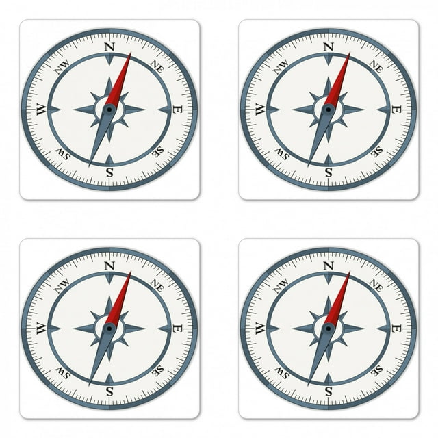 Compass Coaster Set of 4, Minimalist Design Compass with Windrose ...