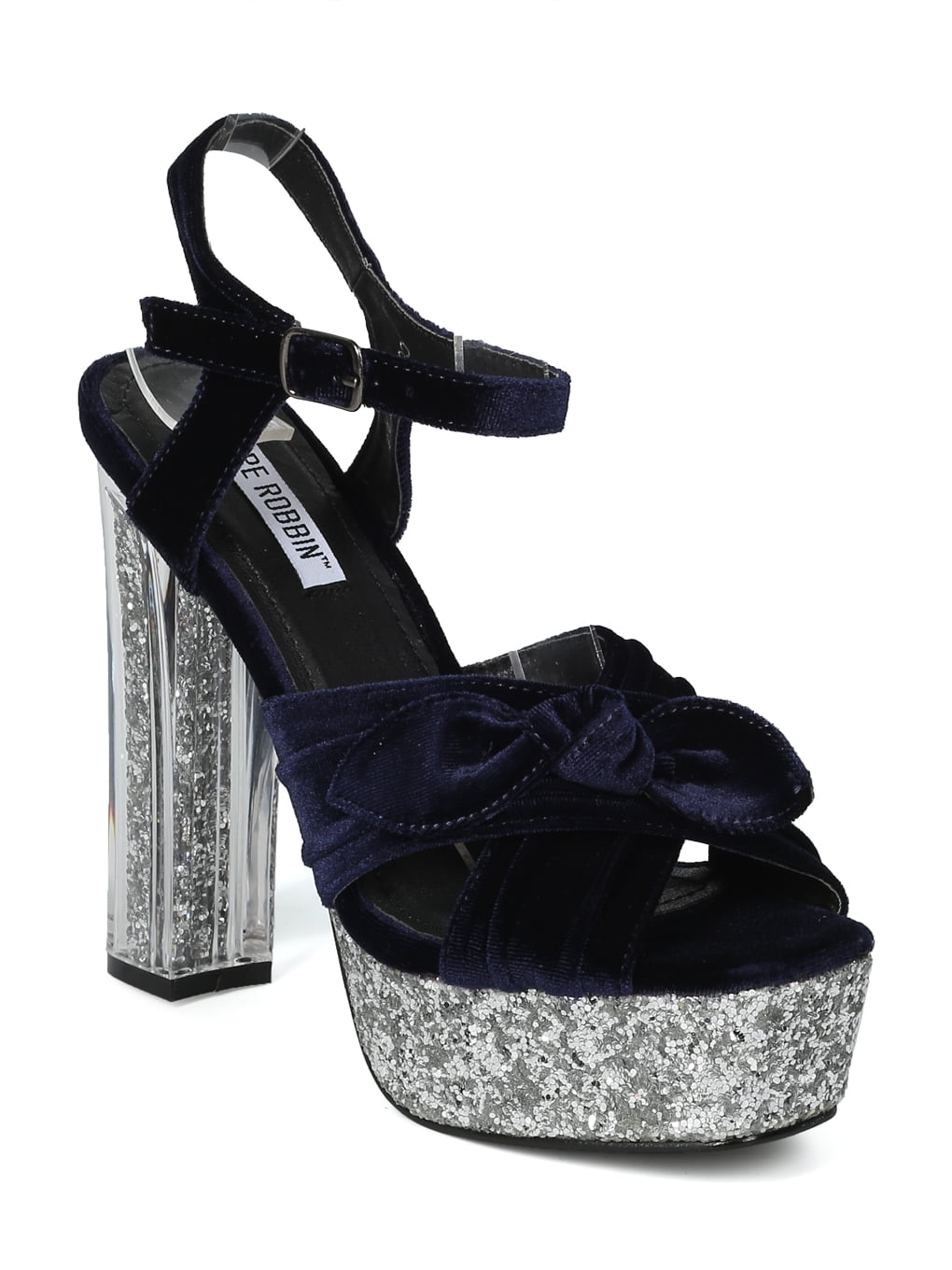 New Women Velvet Bow Glitter Platform Perspex Block Heel - 18033 By ...