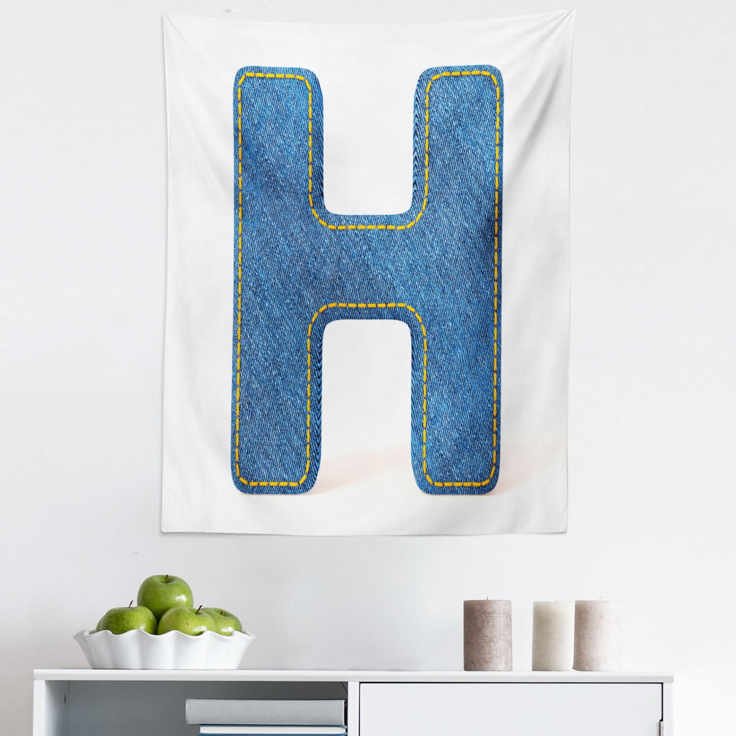 Letter H Tapestry, Denim Letter Design Uppercase H Pattern Jeans ...
