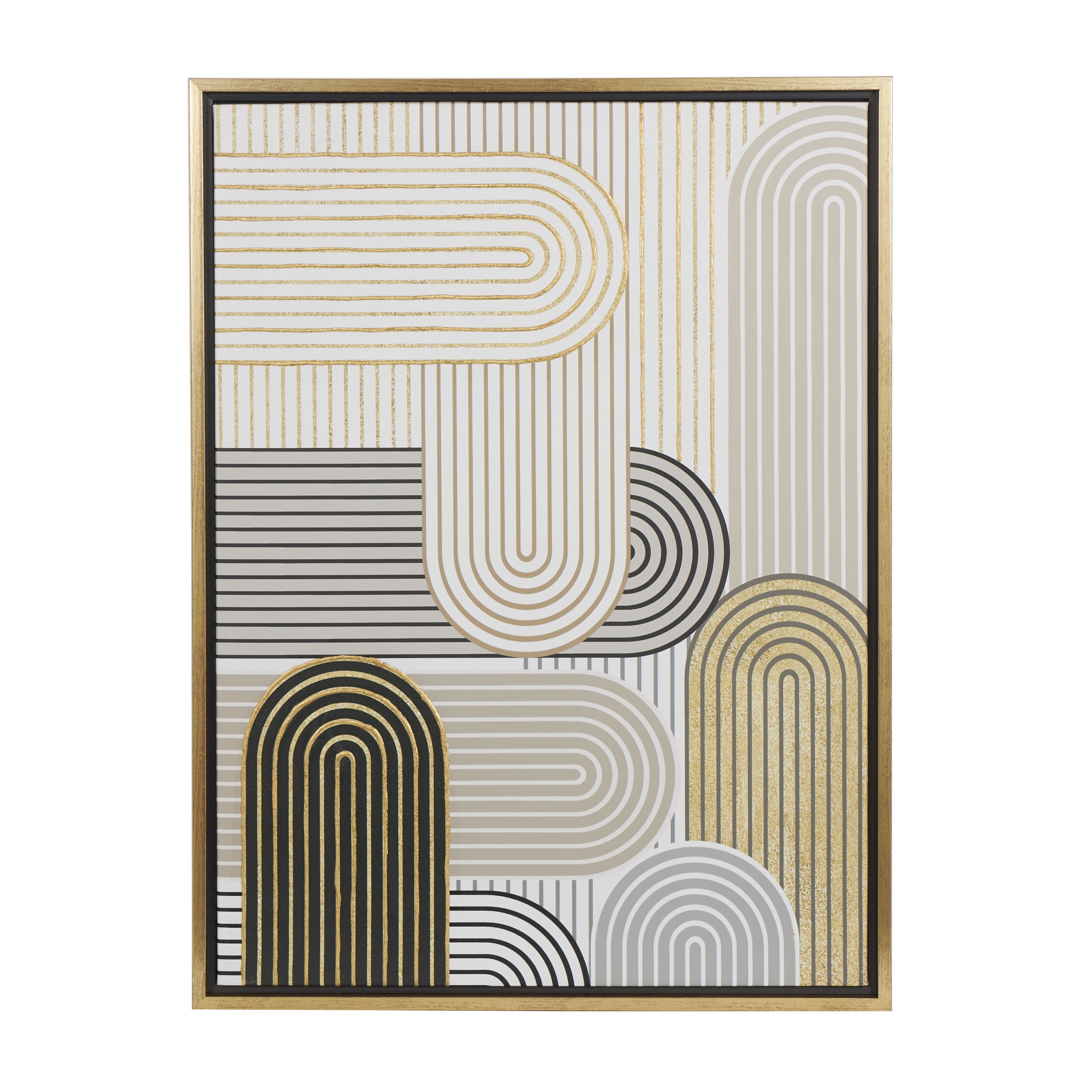24" x 32" Art Deco Linear Arched Abstract Framed Wall Art with Gold ...