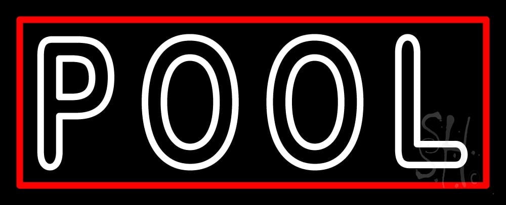 Simple Pool With Red Border LED Neon Sign 13 x 32 - inches, Clear Edge ...