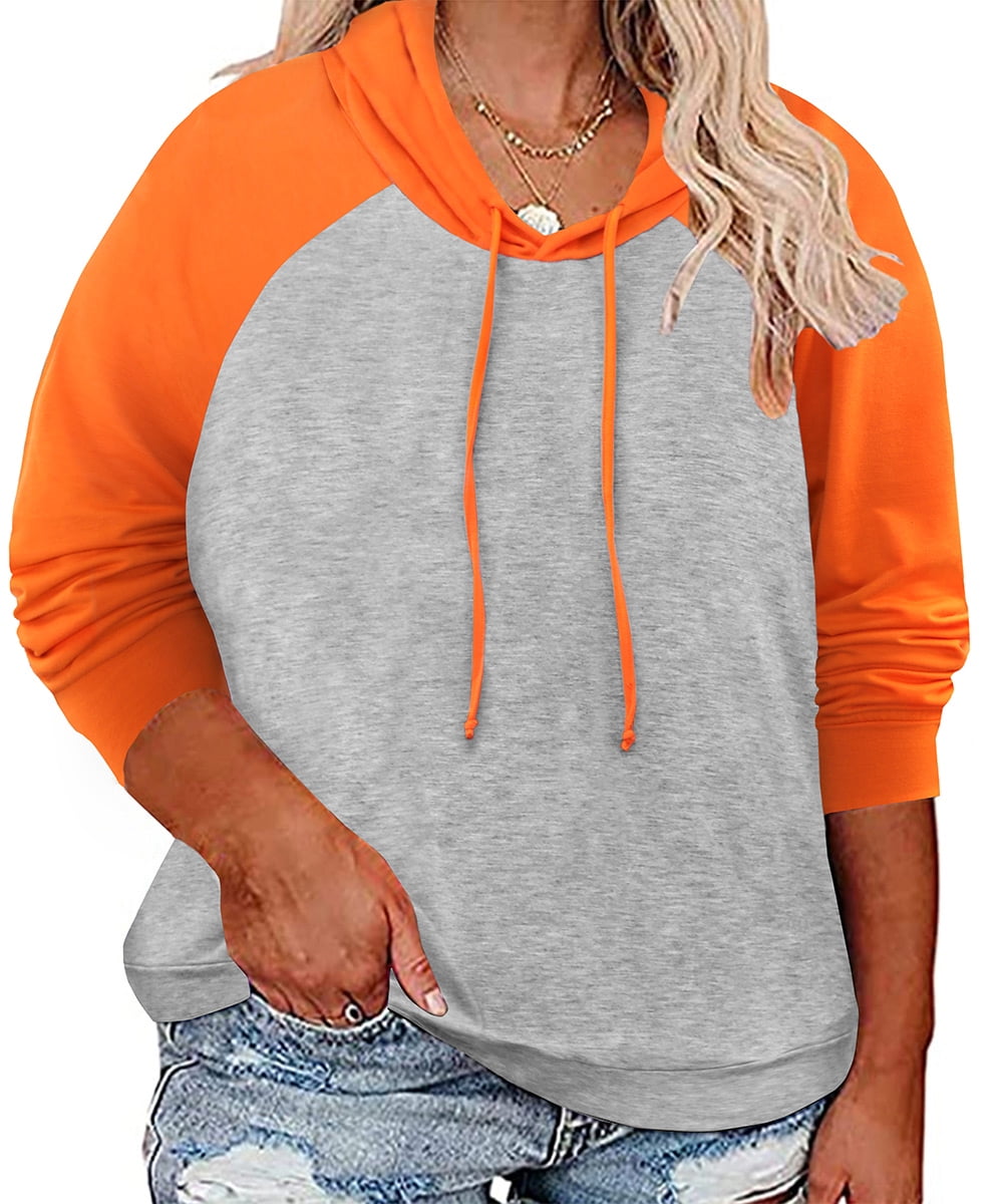 TIYOMI Ladies Plus Size 4X Hoodies Long Sleeve Orange Color Block Tunic ...