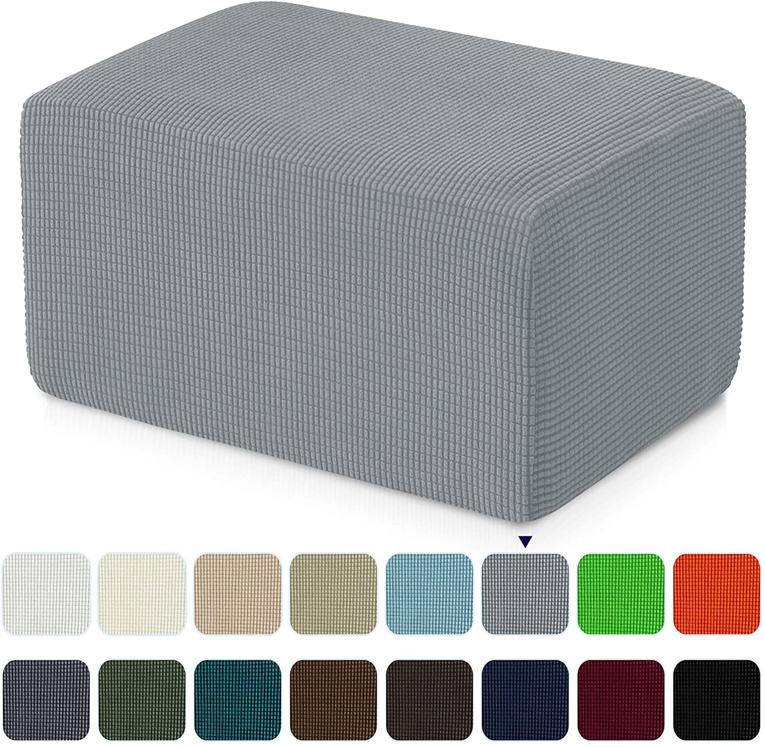 Subrtex Stretch Textured Grid Oversized Ottoman Slipcover, Light Gray ...