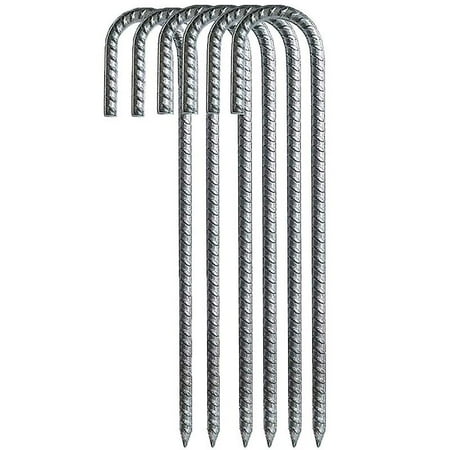 6 Pack Galvanized Rebar Tent Stakes J Hook 12 Inch, Chain Link Fence ...