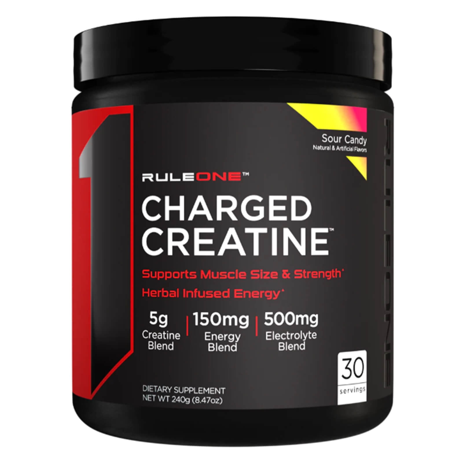 RULE 1 Charged Creatine 30 serv Sour Candy Energized Creatine 240g ...