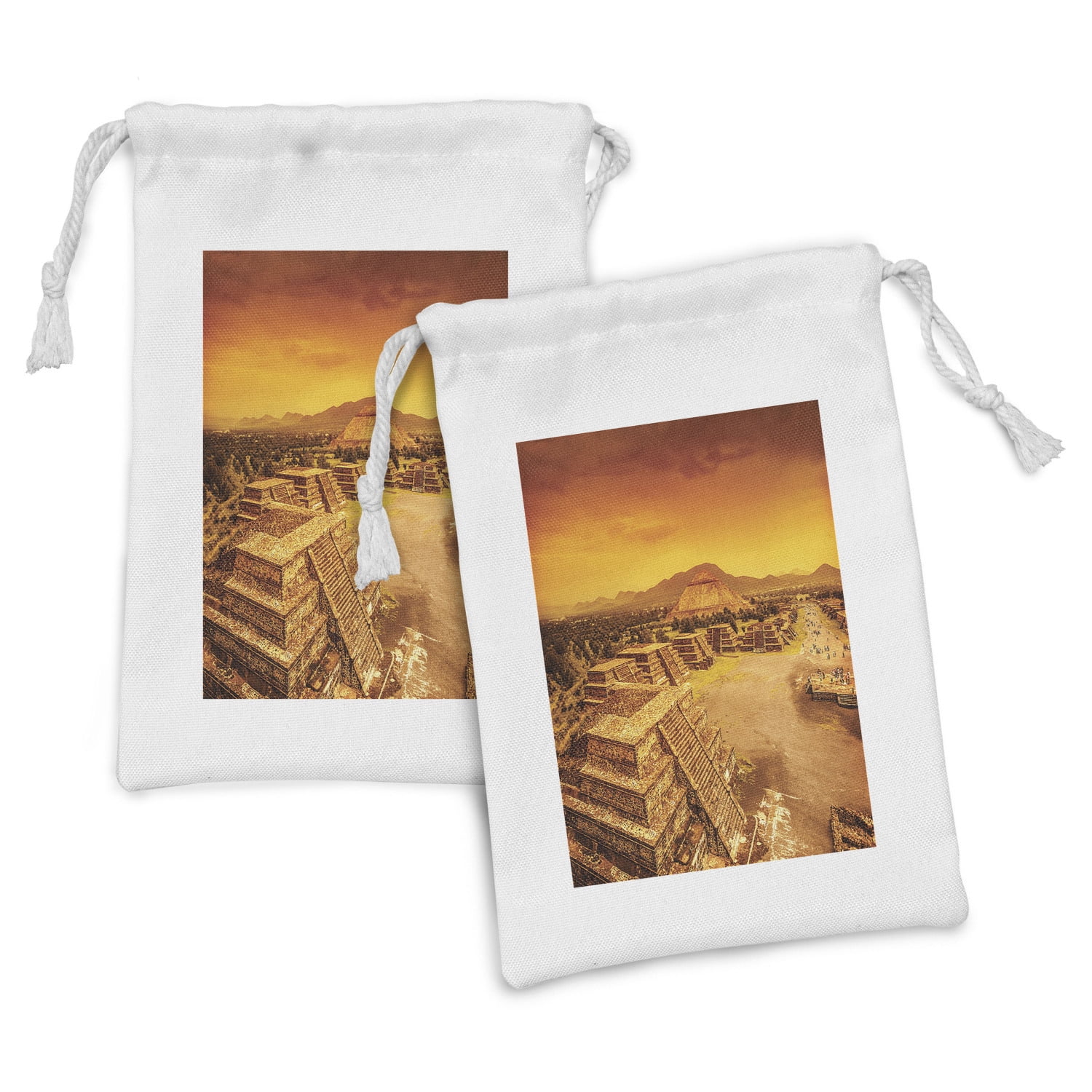 Mexico Fabric Pouch Set of 2, The Avenue of the Dead Ruins of Aztec ...
