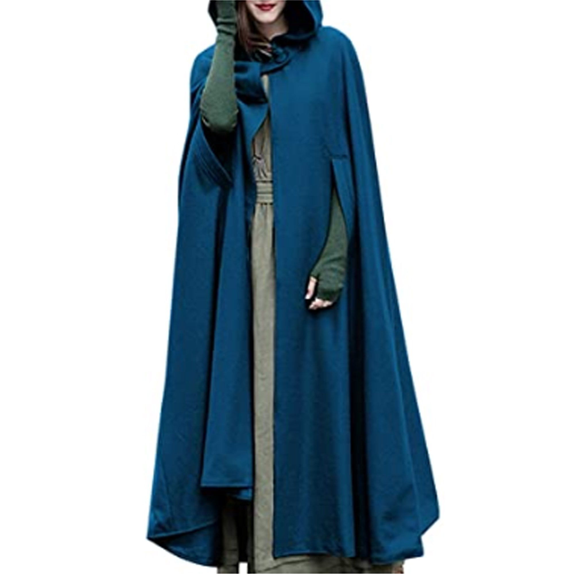 HUIJZG Women Long Cape Warm Wool Hooded Cloak Jacket Windproof Vintage ...