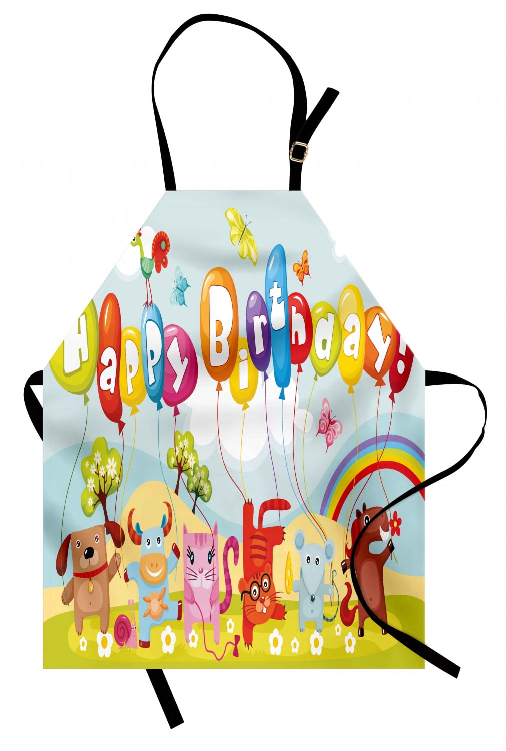 Kids Birthday Apron Farm Life Animals Balloons Rainbow Clouds Village ...