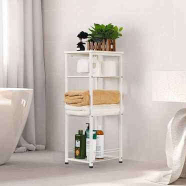 IOTXY 5-Tier Solid Wood Free-standing Shelf Unit - White Bathroom Towel ...