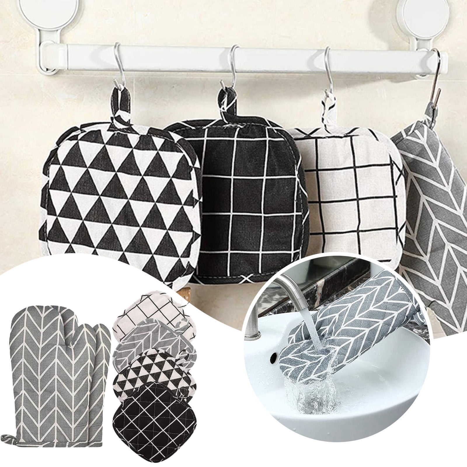 HANXIULIN Set Of 6 Oven Mitts And Pot Holders Kitchen Microwave Mitts ...