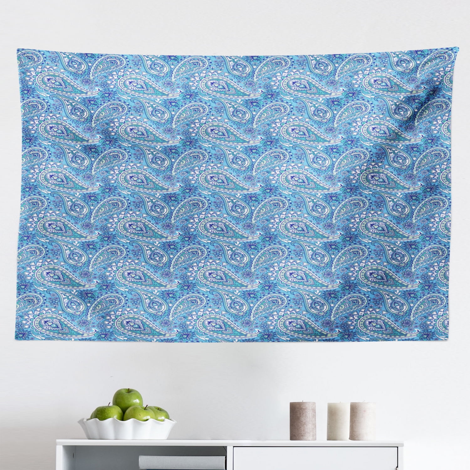 Blue Paisley Tapestry, Curvy Leave Ornaments Floral Curlicue Style ...