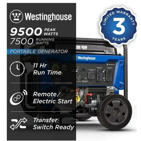 Westinghouse 9500 Watt Home Backup Portable Generator, Remote Electric ...