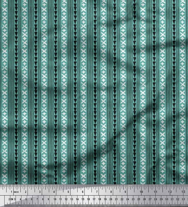 Soimoi Silk Fabric Geometric Sign,Triangle & Stripe Block Print Sewing ...