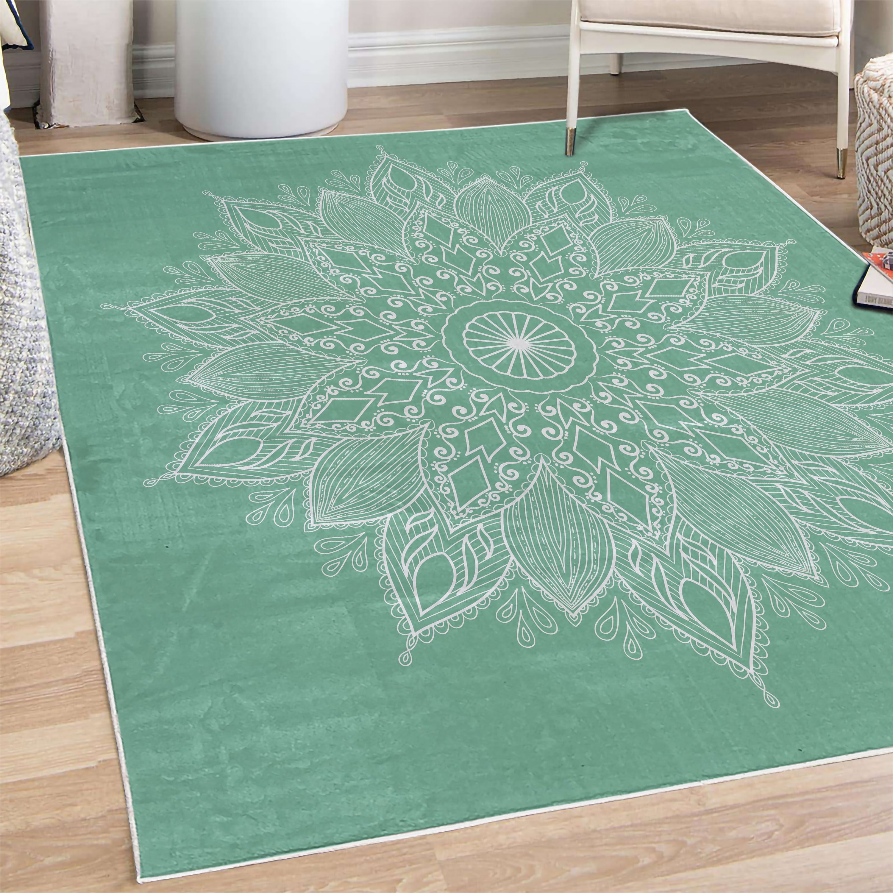Mandala Decorative Rug, Lotus Inspired Flower Lace Circle Ornate Retro ...