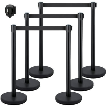 Costway 6Pcs Stanchion Posts, Queue Pole with Retractable Red Belt ...