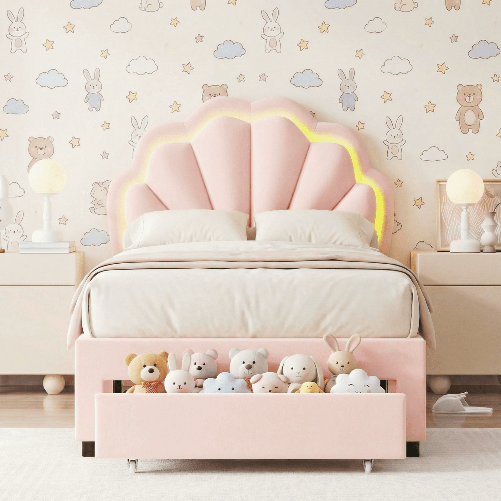 Click here for Homfa Twin Bed Frame With Storage & Led Light  Vel... prices