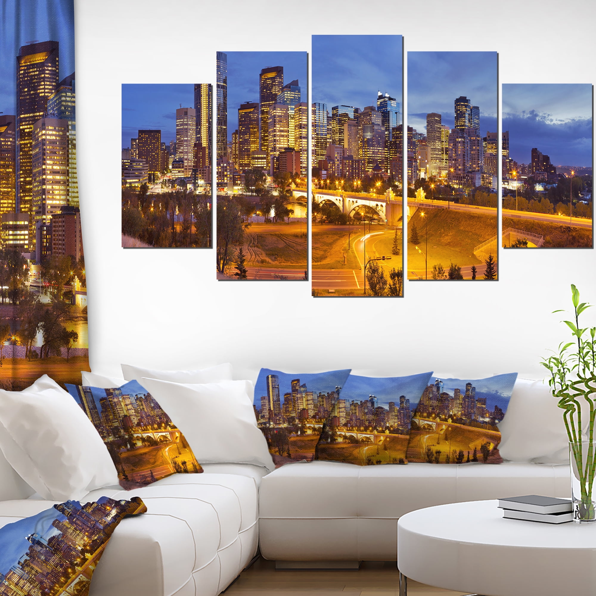 Skyline of Calgary at Night Panorama - Modern Cityscape Canvas Wall Art ...