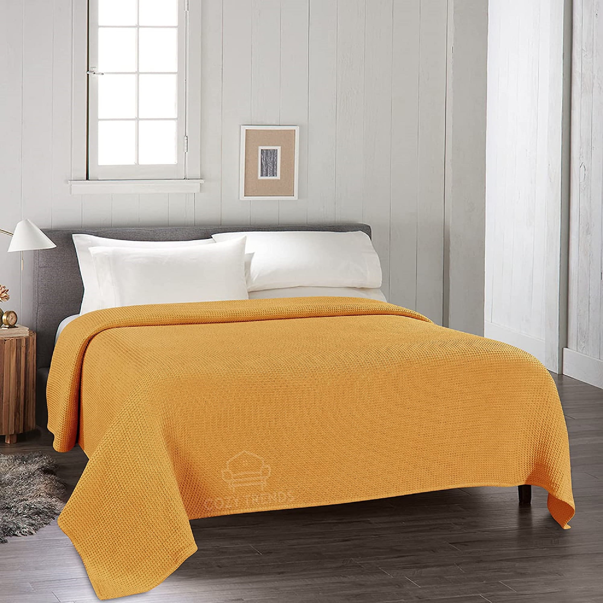 Premium Combed Cotton Waffle Weave Thermal Blanket Cozy Medium Weight ...