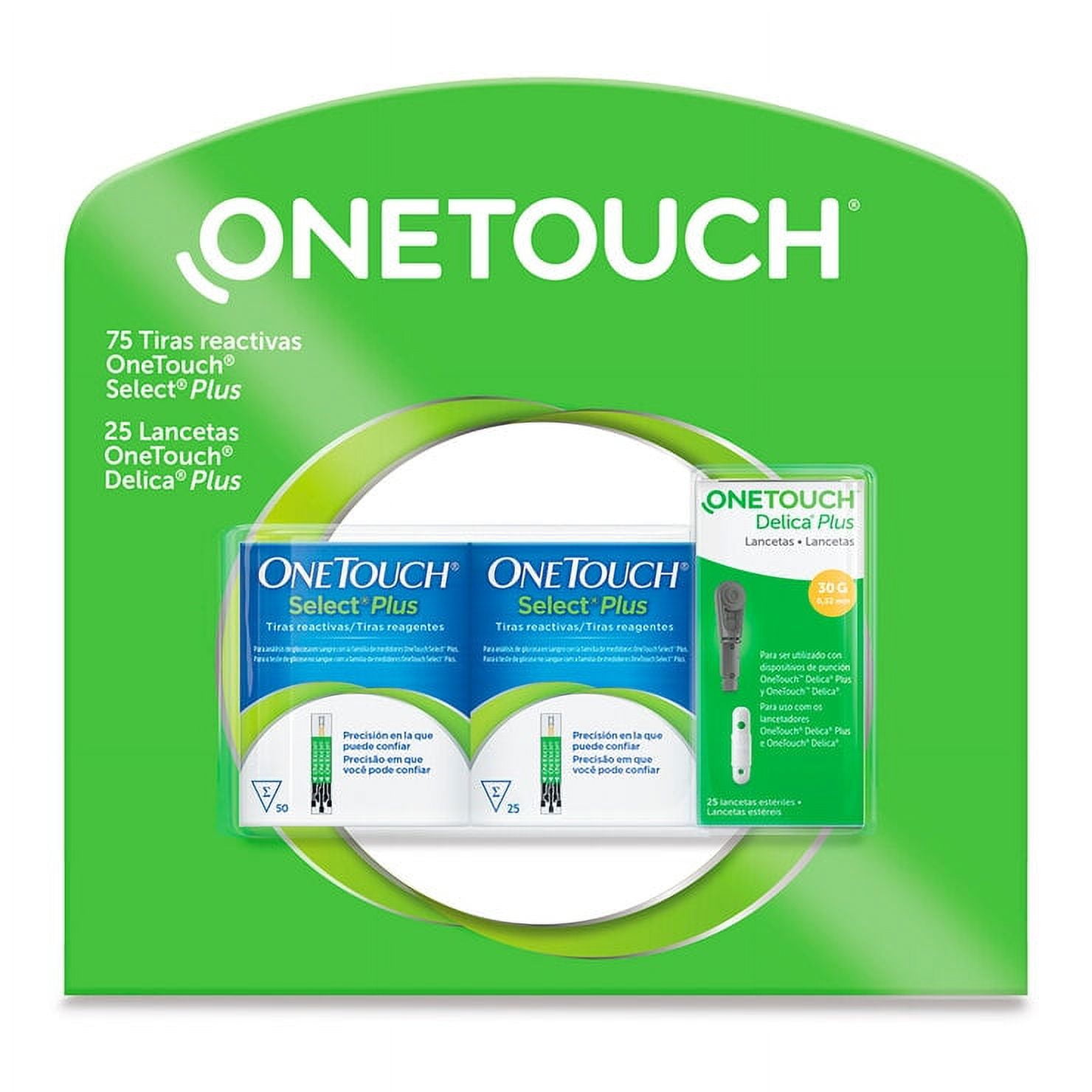Onetouch 75 Tiras Select Plus Y 25 Lancetas Delica Plus Glucómetro ...