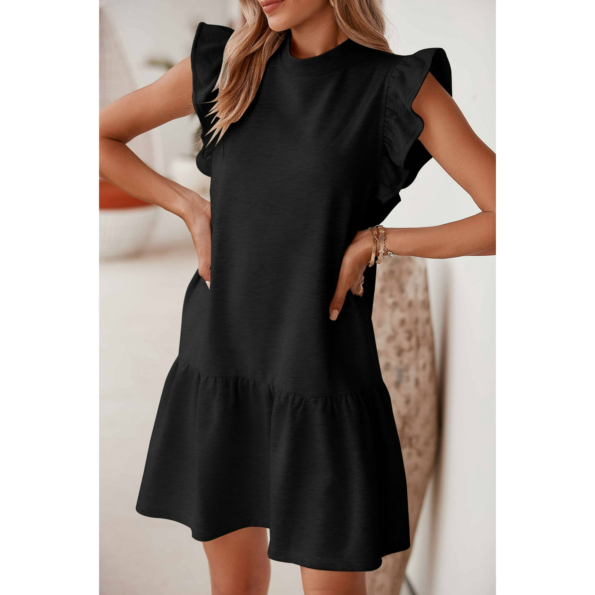 Click here for Folunsi Chic Black Flutter Sleeve Dress - Versatil... prices