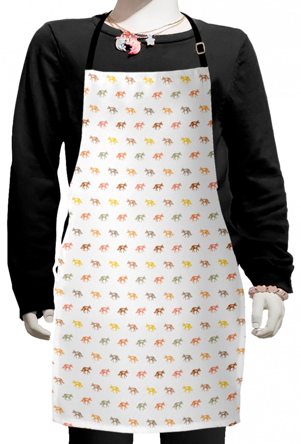 Fox Kids Apron, Wild Life Fauna Themed Pattern of Colorful Engraved ...