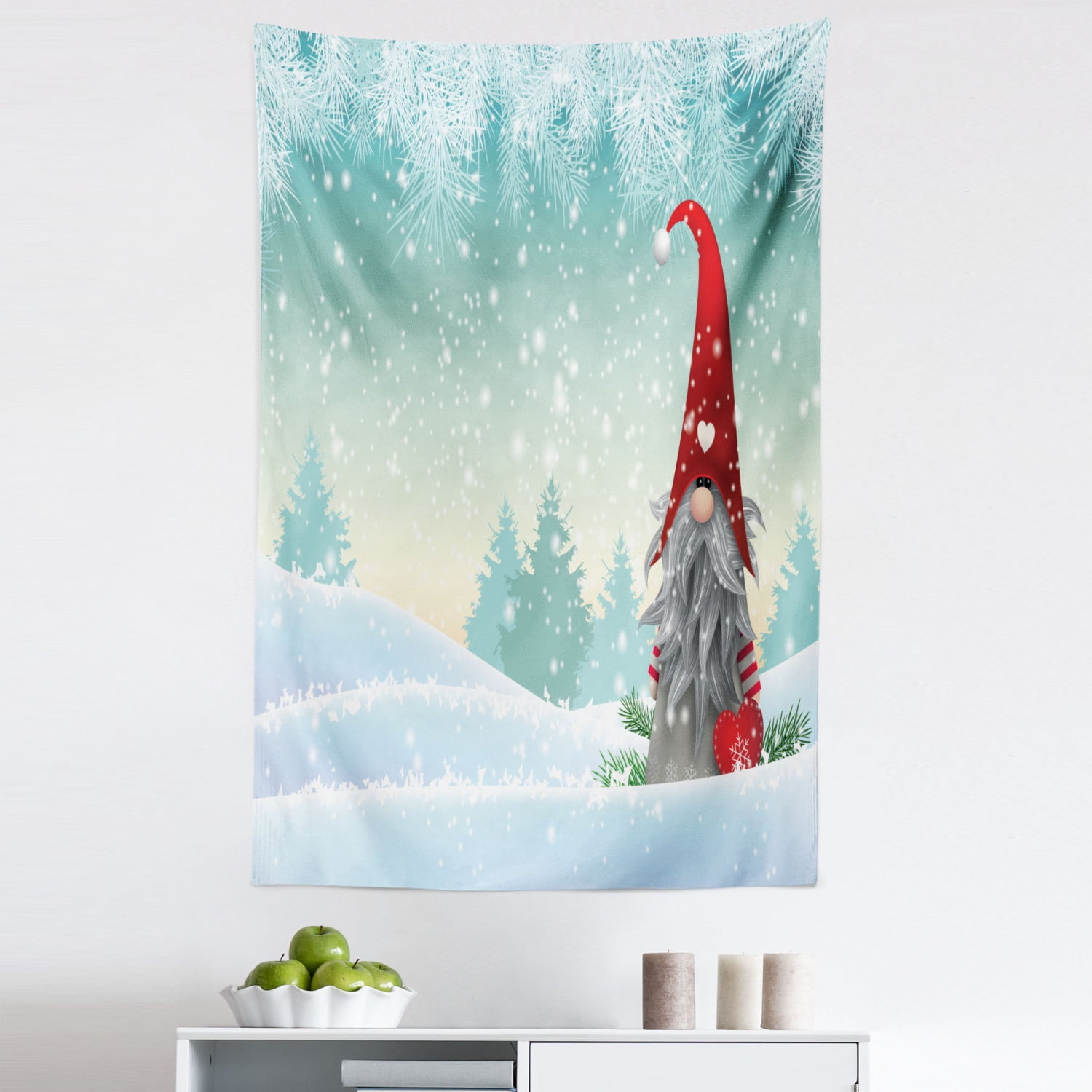 Gnome Tapestry, Elf Tomte Standing on Snow on the Winter Finnish ...