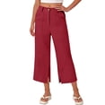 SHTXOZHI Linen Capri Pants for Women Solid Color Side Slit Button Front ...