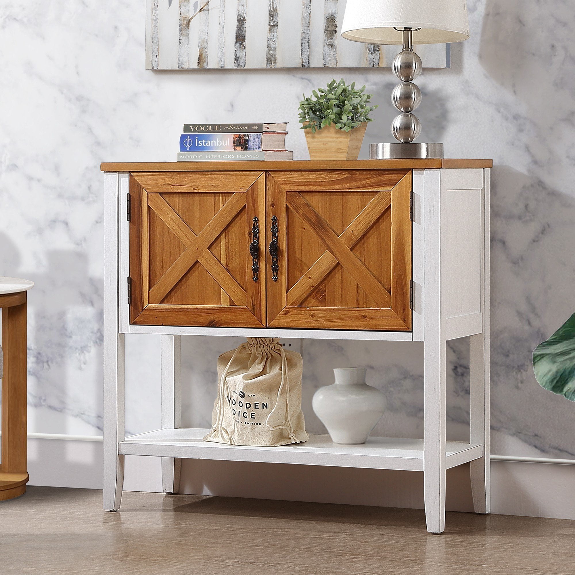 Farmhouse Wood Console Table, Buffet Sideboard with Bottom Shelf and 2 ...
