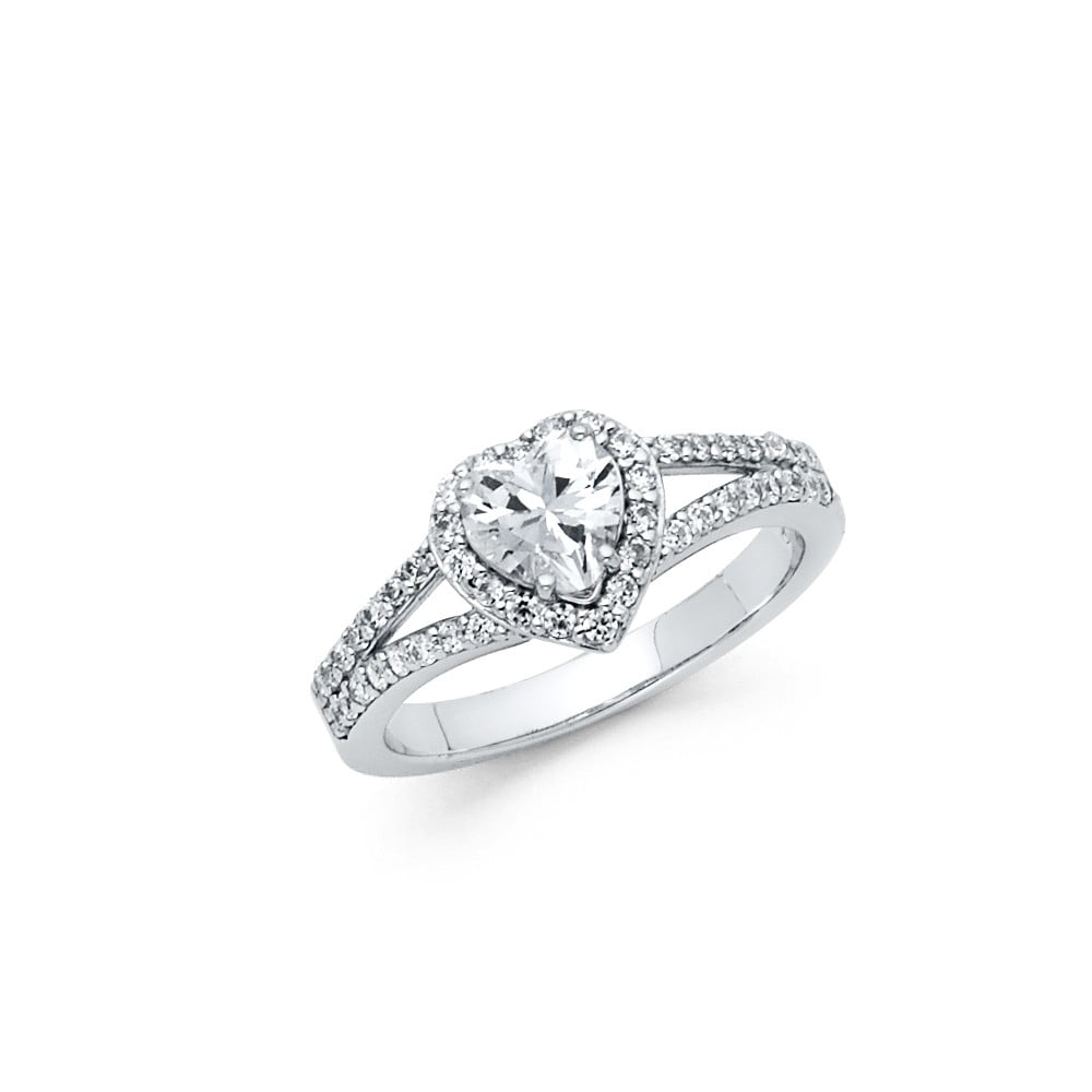 Jewels By Lux 925 Sterling Silver Split Shank Heart Cut Halo CZ Cubic ...