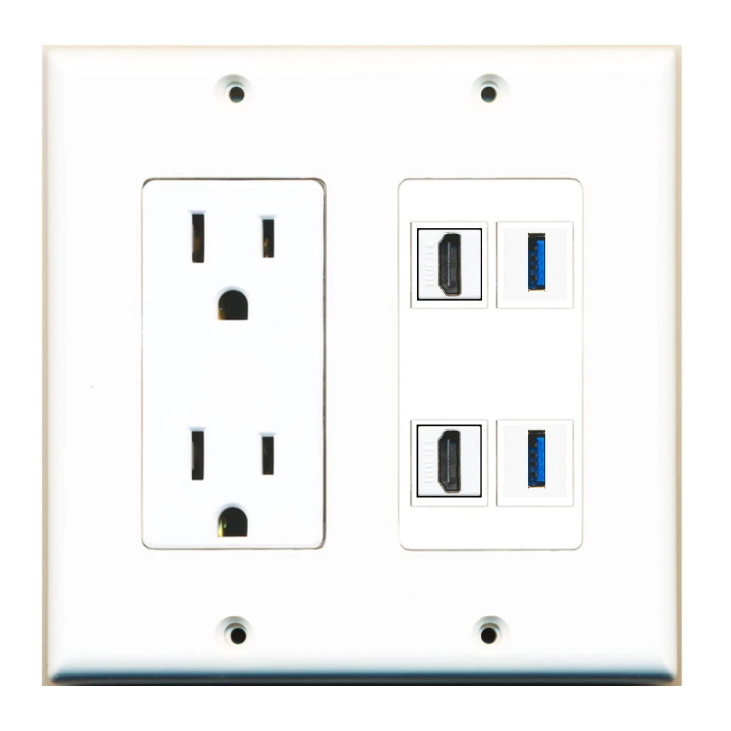 Ultra Spec Cables Custom Wall Plate 15 Amp Power Outlet White with up ...
