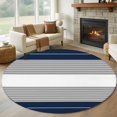 7ft Round Rug Navy Blue Grey Stripe Area Rugs for Living Room Bedroom ...