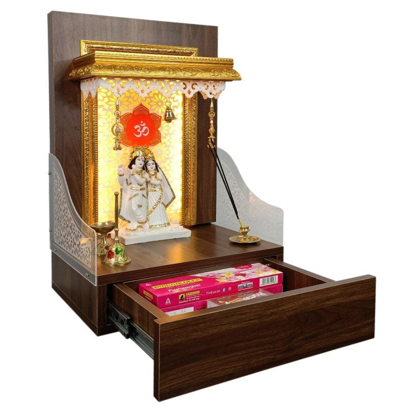 Modern Brown Desginer Puja Mandir With LED Light / Mandir For Home ...