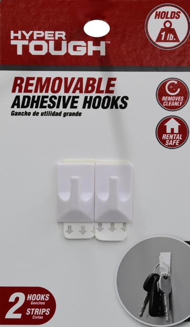 HyperTough, Small Removable Hook, 2 White Square Hooks, 2 White ...